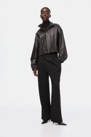 H&m Wide Leg Trousers With High Waist - Dark Brown