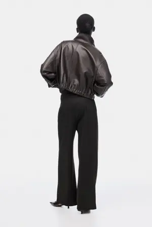 H&m Wide Leg Trousers With High Waist - Dark Brown