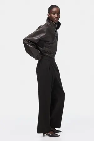 H&m Wide Leg Trousers With High Waist - Dark Brown
