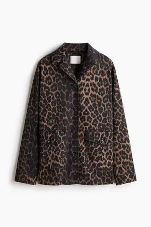 H&m Leopard Print Twill Resort Collar Jacket - Brown/leopard Print