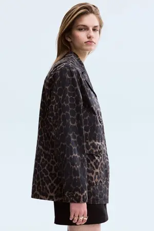 H&m Leopard Print Twill Resort Collar Jacket - Brown/leopard Print