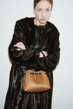 H&m Drawstring Detail Shoulder Bag With Croc Effect