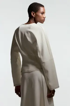 H&m V-neck Textured Jersey Top With Voluminous Sleeves
