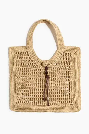 H&m Crocheted Raffia Tote Bag - Beige