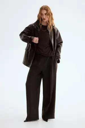 H&M Tailored Wide-leg Trousers - Dark Brown