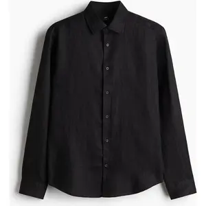 H&m Slim Fit Linen Shirt - Black