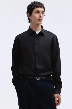 H&m Slim Fit Linen Shirt - Black