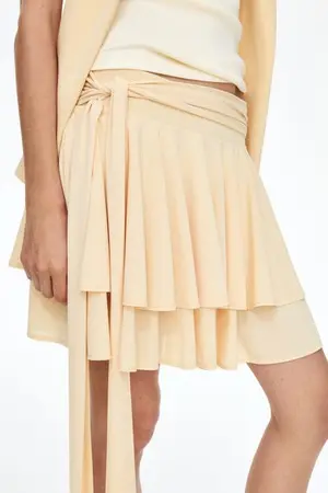 H&m Tiered Tie-belt Mini Skirt - Light Yellow