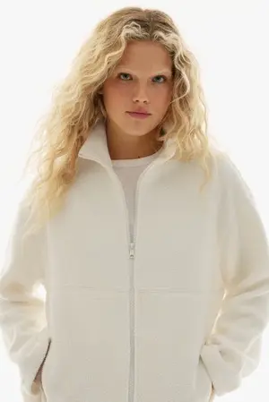 H&m Teddy Jacket With Stand Collar And Zip Detail