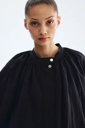H&m Balloon-sleeve Modal Jacket With Gathered Band Collar