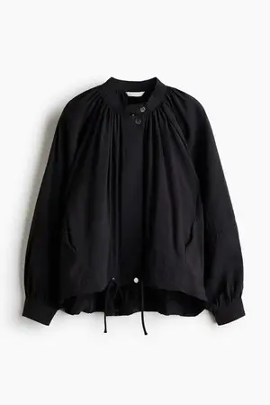 H&m Balloon-sleeve Modal Jacket With Gathered Band Collar