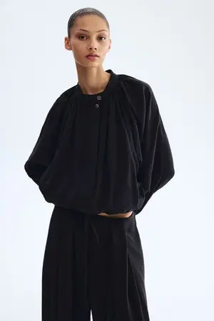 H&m Balloon-sleeve Modal Jacket With Gathered Band Collar