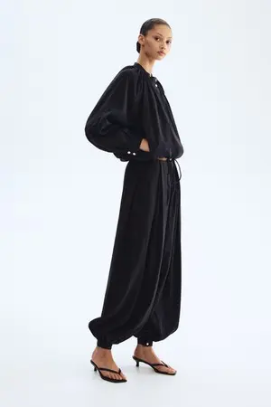 H&m Balloon-sleeve Modal Jacket With Gathered Band Collar