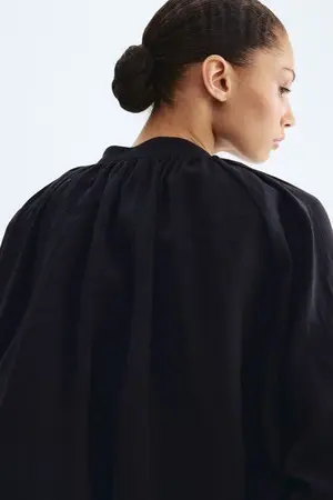 H&m Balloon-sleeve Modal Jacket With Gathered Band Collar