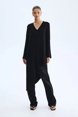 H&m Asymmetrical V-neck Long Sleeve Dress - Black