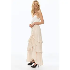 H&m Tiered Wrap Skirt - Light Beige