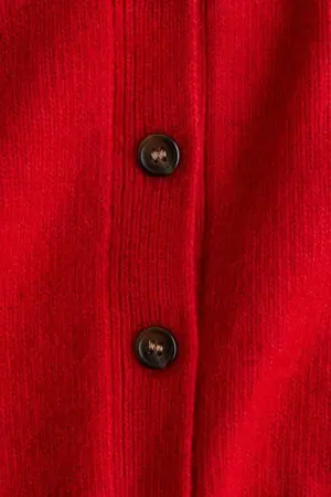 H&M Short-sleeved Collared Knit Cardigan - Red