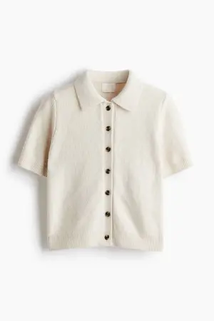 H&M Short-sleeved Collared Knit Cardigan