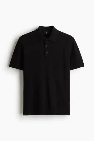 H&m Slim Fit Textured Polo Shirt - Black