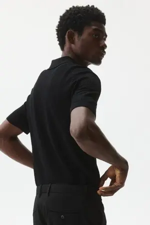 H&m Slim Fit Textured Polo Shirt - Black