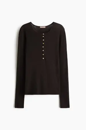 H&m Ribbed Henley Top With Buttons