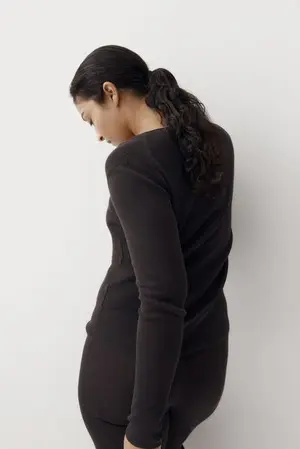 H&m Ribbed Henley Top With Buttons