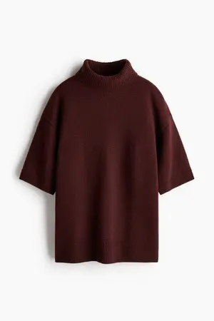 H&m Oversized Wool Roll-neck Jumper - Dark Rust Brown
