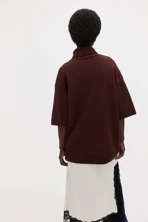 H&m Oversized Wool Roll-neck Jumper - Dark Rust Brown