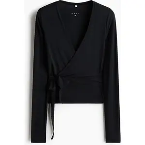 H&M Modal Jersey Wrap Sports Top - Black