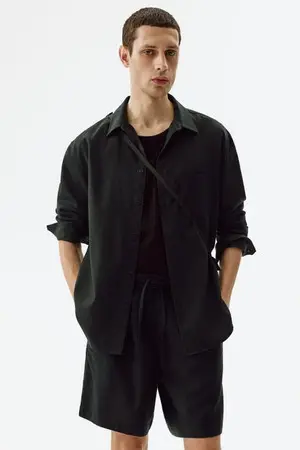 H&M Relaxed Fit Linen-blend Shorts - Black