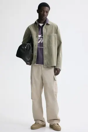 H&M Relaxed Fit Cotton Cargo Trousers - Light Beige