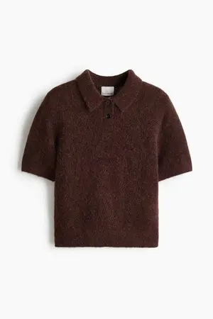 H&m Alpaca-blend Knit Polo Shirt - Dark Brown