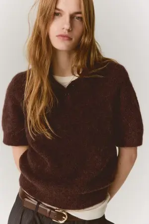 H&m Alpaca-blend Knit Polo Shirt - Dark Brown