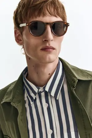 H&m Relaxed Fit Poplin Shirt - Dark Blue/striped