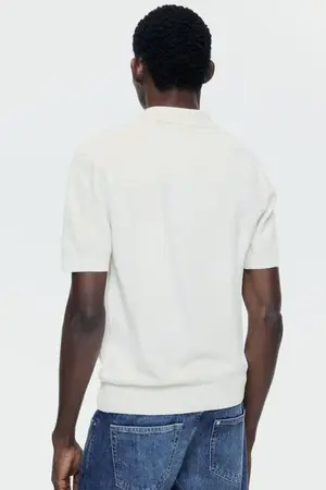 H&m Regular Fit Knitted Polo Shirt - Cream