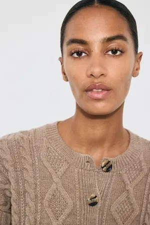 H&m Cable-knit Cropped Cardigan With Round Neckline
