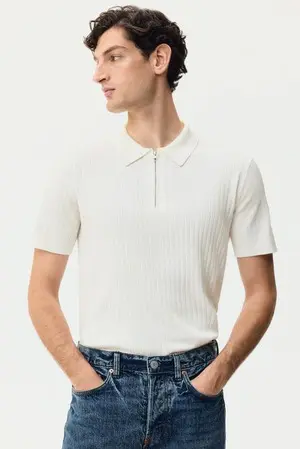H&M Slim Fit Polo Shirt - Cream