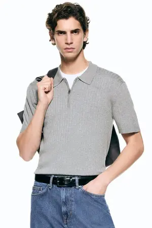 H&M Slim Fit Polo Shirt - Gray
