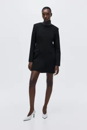 H&M Fitted Twill Short Dress - Black