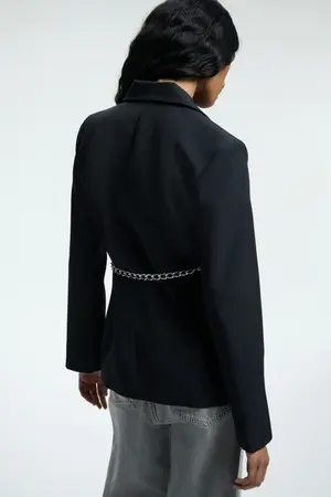 H&m Belted Blazer With Notched Lapel - Black