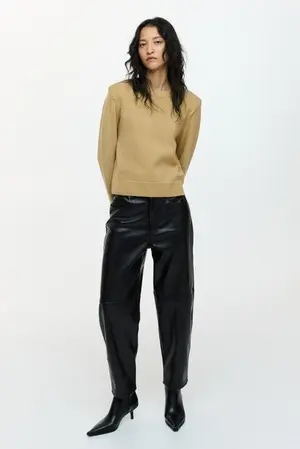 H&m Fine Knit Shoulder-pad Jumper - Beige