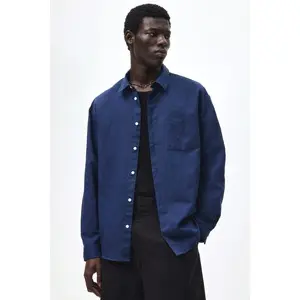 H&M Relaxed Fit Linen-blend Shirt - Dark Blue