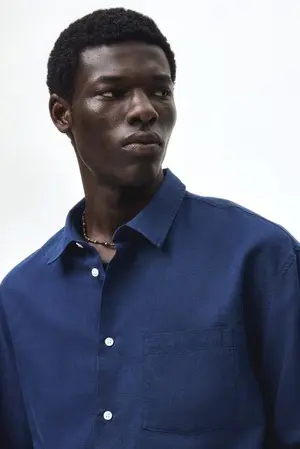 H&M Relaxed Fit Linen-blend Shirt - Dark Blue