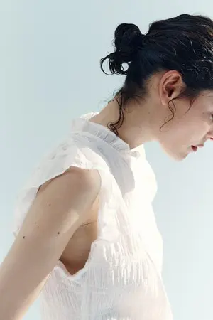 H&m Smocked Peplum Top With Frill Collar - White
