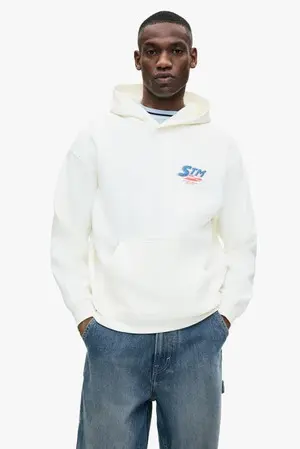 H&M Relaxed Fit Printed Hoodie - White/stm