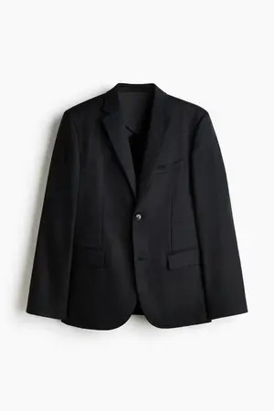 H&m Slim Fit Linen Single-breasted Blazer With Notch Lapels - Black