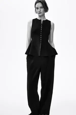 H&m Rib-knit Peplum Waistcoat With Button Front