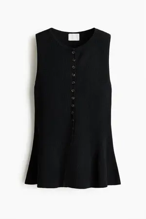H&m Rib-knit Peplum Waistcoat With Button Front