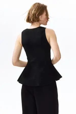 H&m Rib-knit Peplum Waistcoat With Button Front