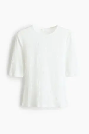 H&m Pointelle Cotton Jersey T-shirt With Picot Trim - White